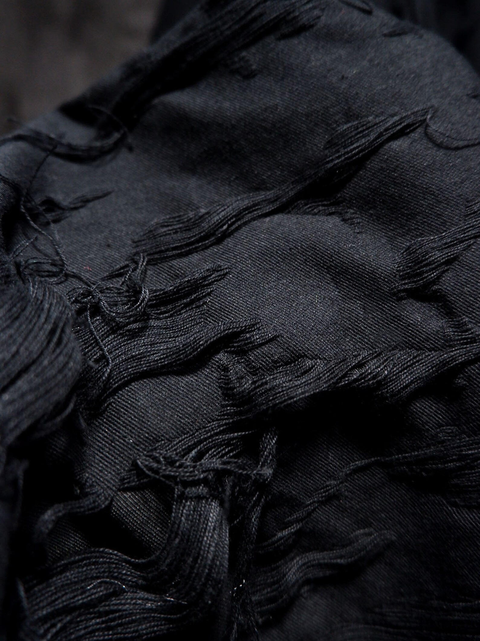 Tattered Jacquard Textured Fabric, Black Fabric, Washed Distressed ...