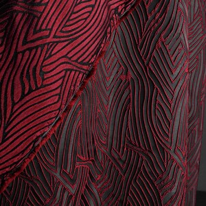 Red Black Jacquard Fabric, Pure Polyester Fabric, Abstract Line Pattern ...