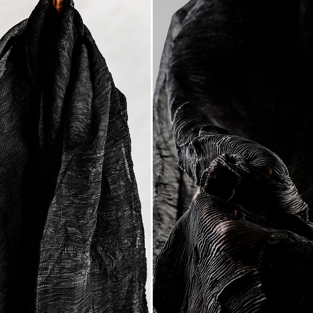 Black Toothpick Pleated Fabric- Light-transmitting Stretch Fabric- Thin ...