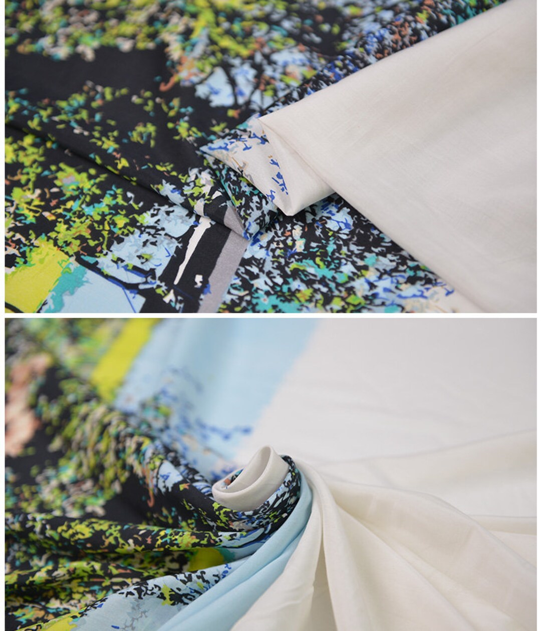 Pure Mulberry Silk Cotton Blended Fabric, Garden Abstract Flowers ...