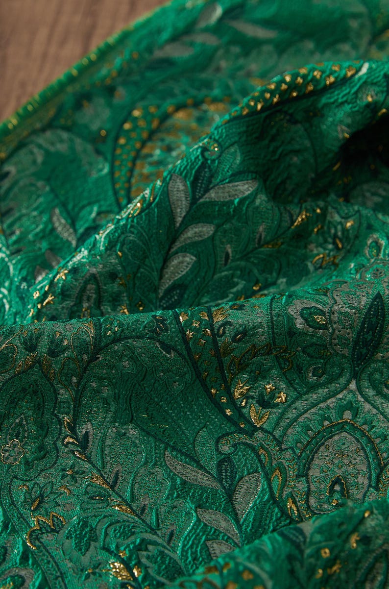 Green Fabric, Classic Paisley Pattern, Embossed Fabric, Jacquard Fabric ...