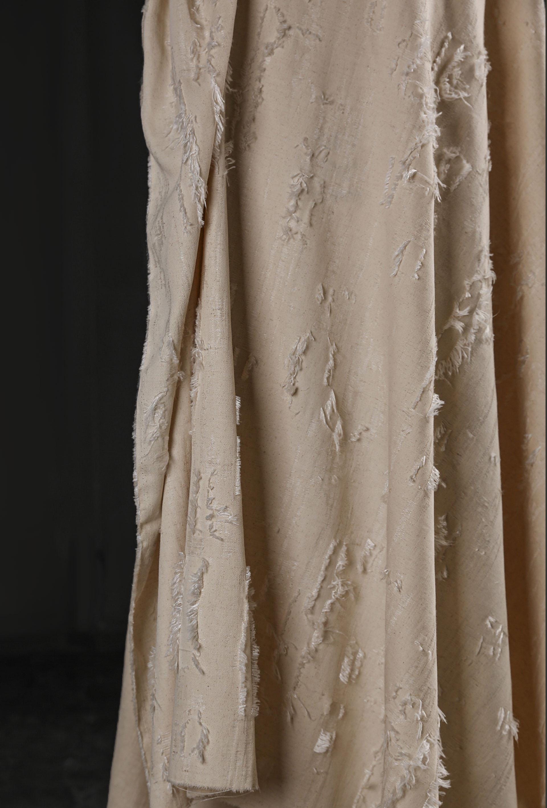 Hemp Colored Ragged Fabric, Frayed Edges Textured Fabric, Cotton and ...