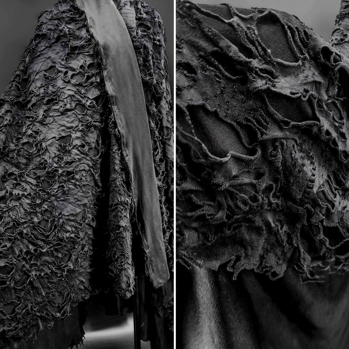 Black Stretch Knit Fabric Tattered Knit Fabric Creative - Etsy
