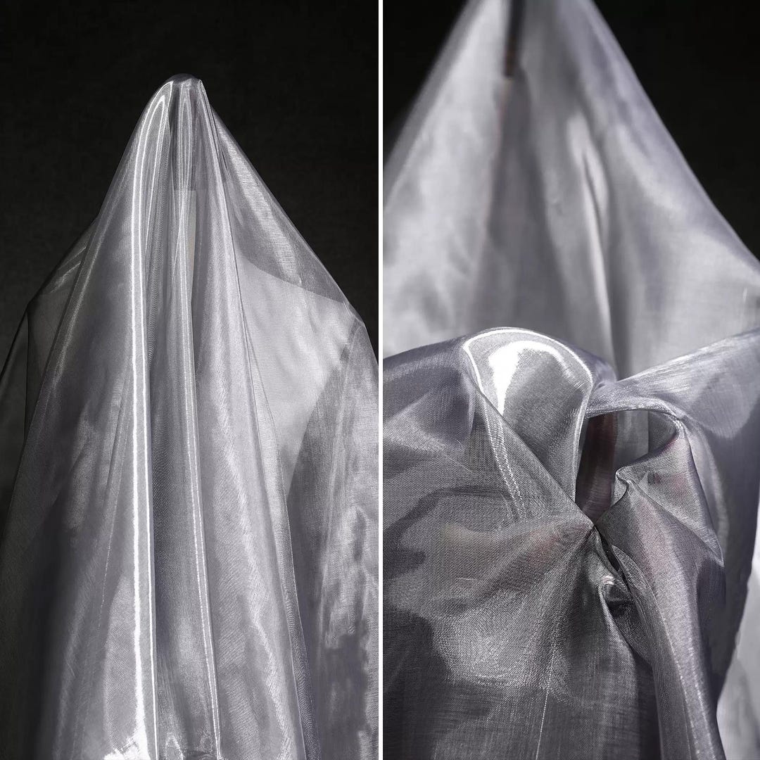 Silver Metallic Sheer Mesh Fabric, Dense-thread Fabric, Semi-sheer ...