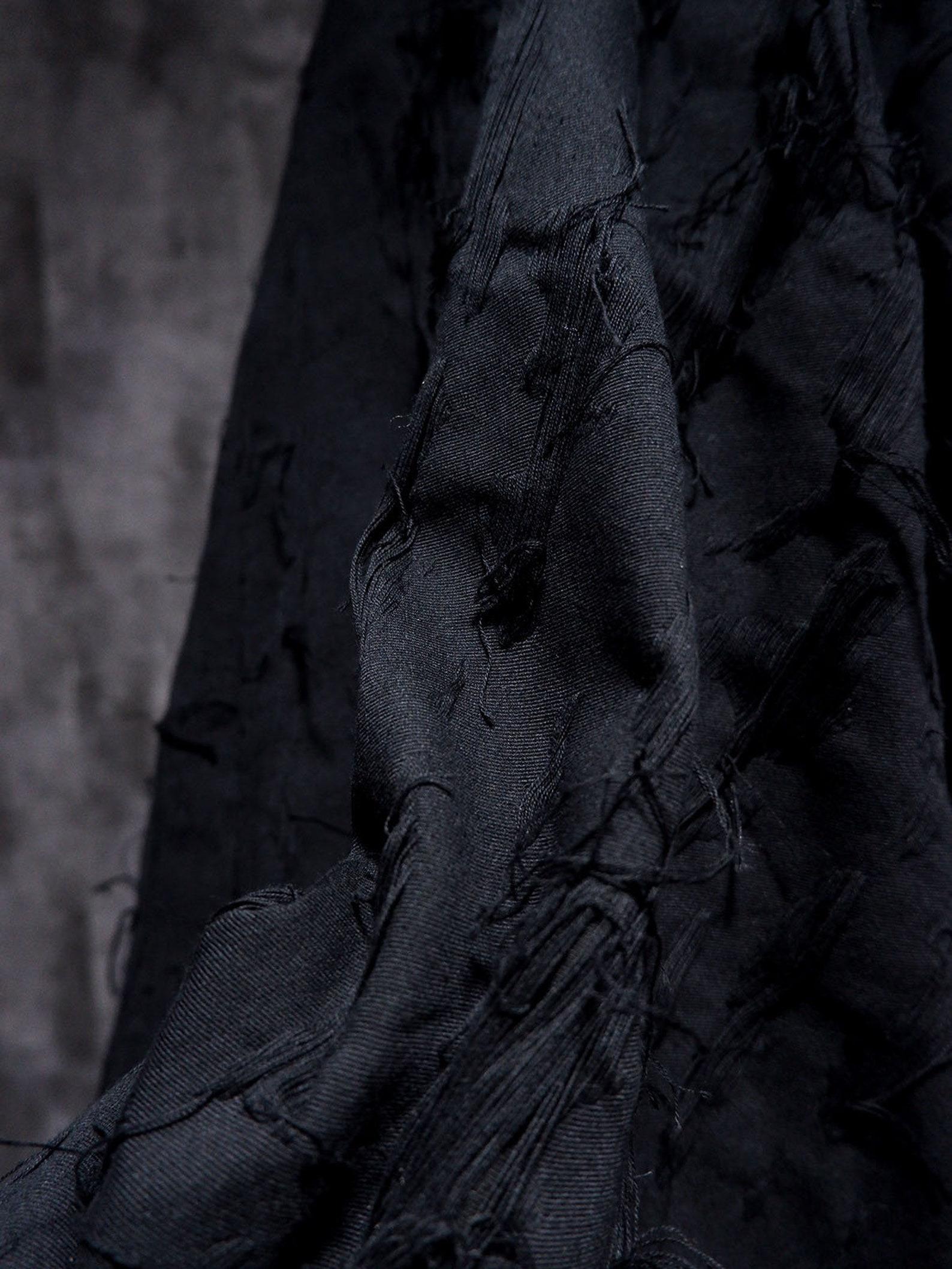 Tattered Jacquard Textured Fabric, Black Fabric, Washed Distressed ...