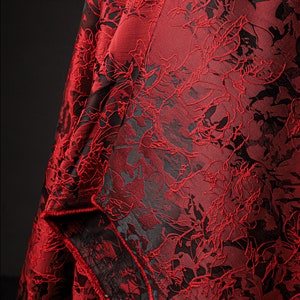 Red Jacquard Fabric- Floral Fabric- Irregular Pattern Fabric- 3D ...