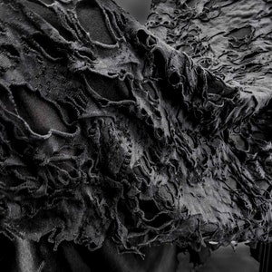 Black Stretch Knit Fabric- Tattered Knit Fabric- Distressed Fabric ...