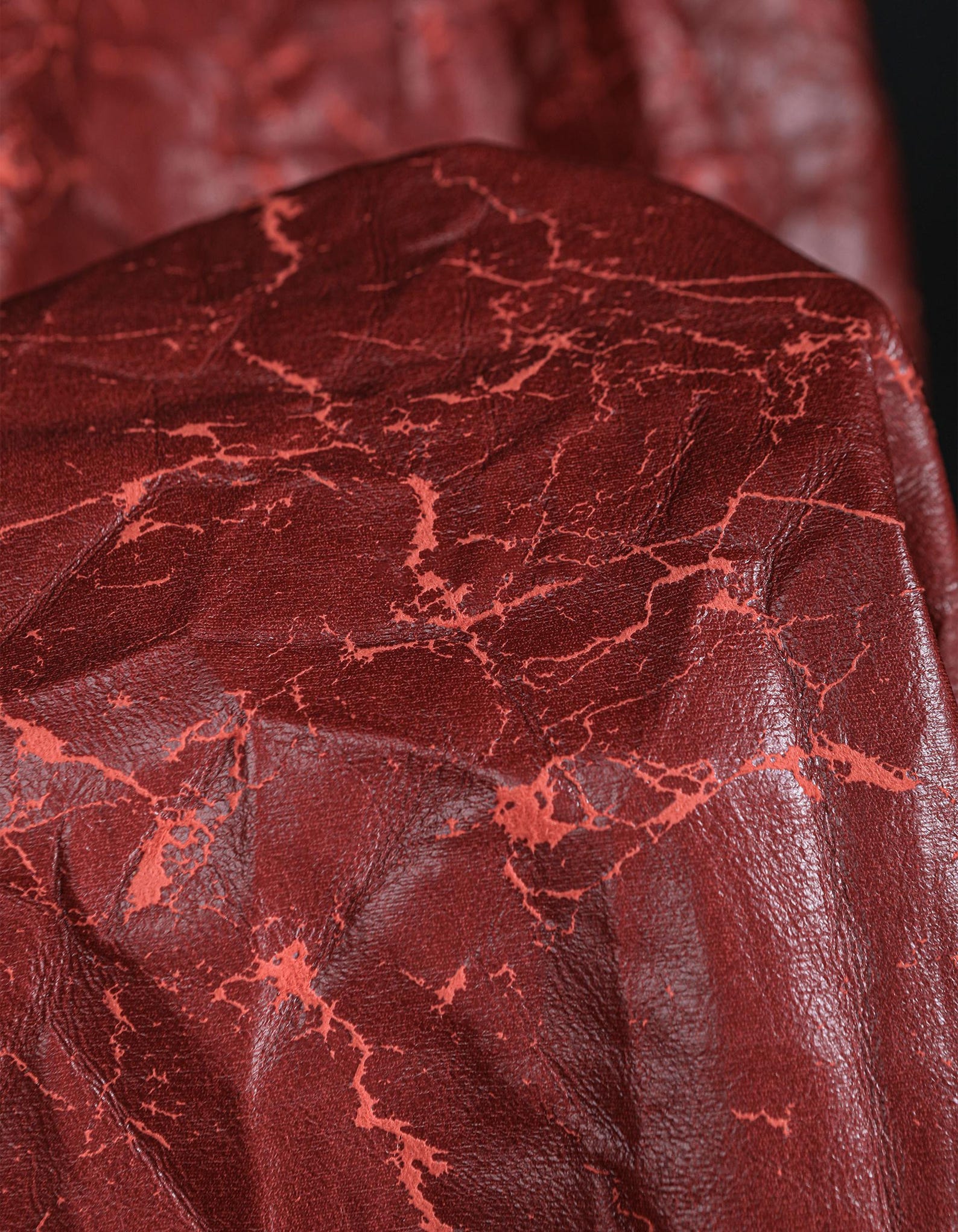 Designer Leather Pleated Texture Faux Leather Red Colored Leather ...