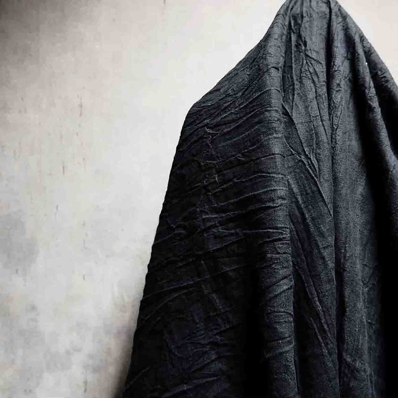 Black Cotton Linen Fabric Dark Gray Fold Fabric Washing - Etsy