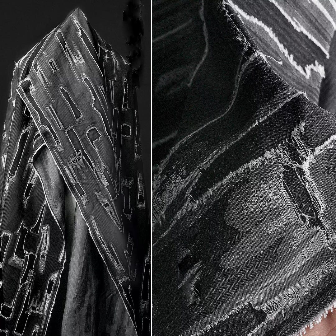 Black Gray Raggedy Jacquard Fabric, Irregularly Textured Fabric, Ripped ...