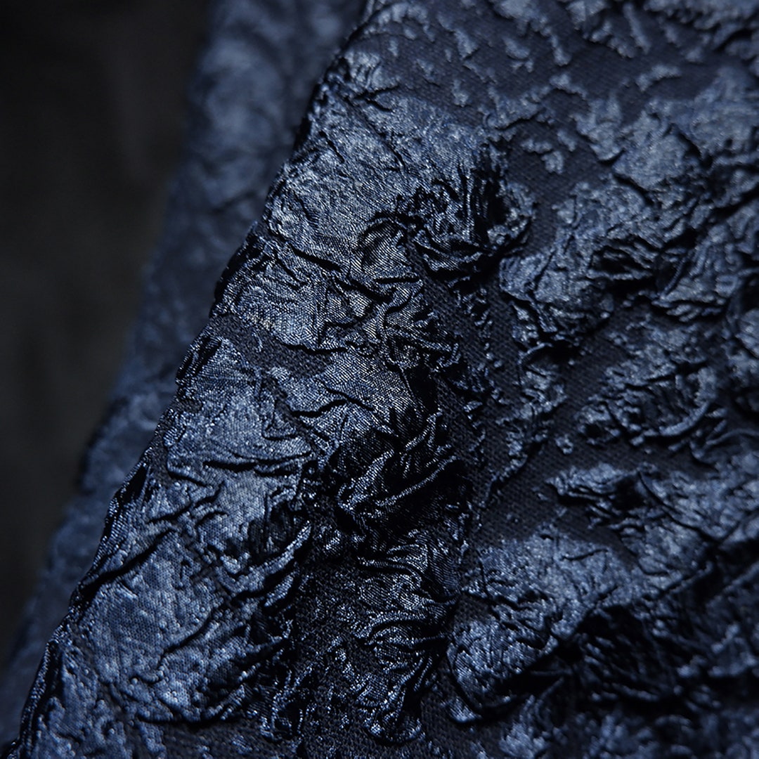Dark Blue Jacquard Fabric, 3D Creases Fabric, Fold Fabric, Texture Dust ...