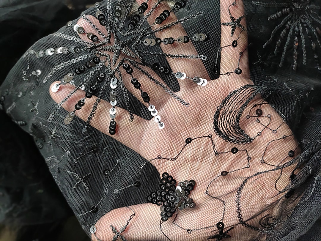 Moon Mesh Fabric, Black Lace Fabric, Star Sequins Fabric, Glitter ...