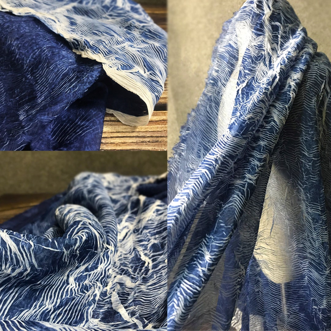 Lake Blue and White Strips Fabric, Pleated Textured Fabric, Fold Fabric ...