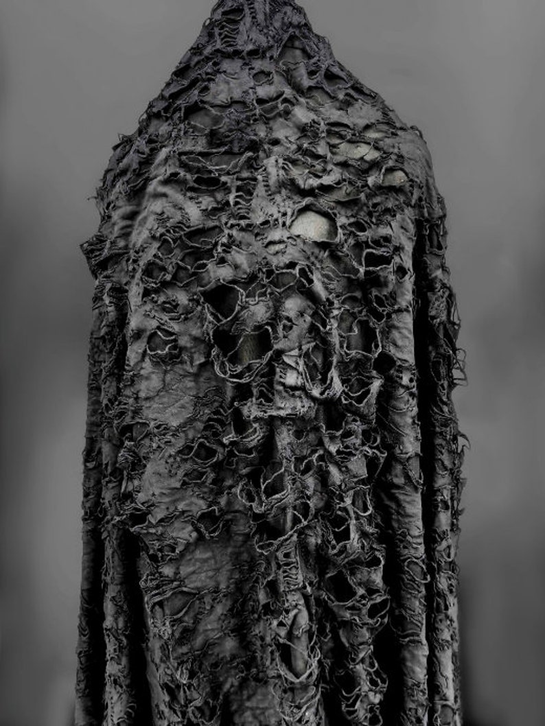 Black Stretch Knit Fabric- Tattered Knit Fabric- Distressed Fabric ...