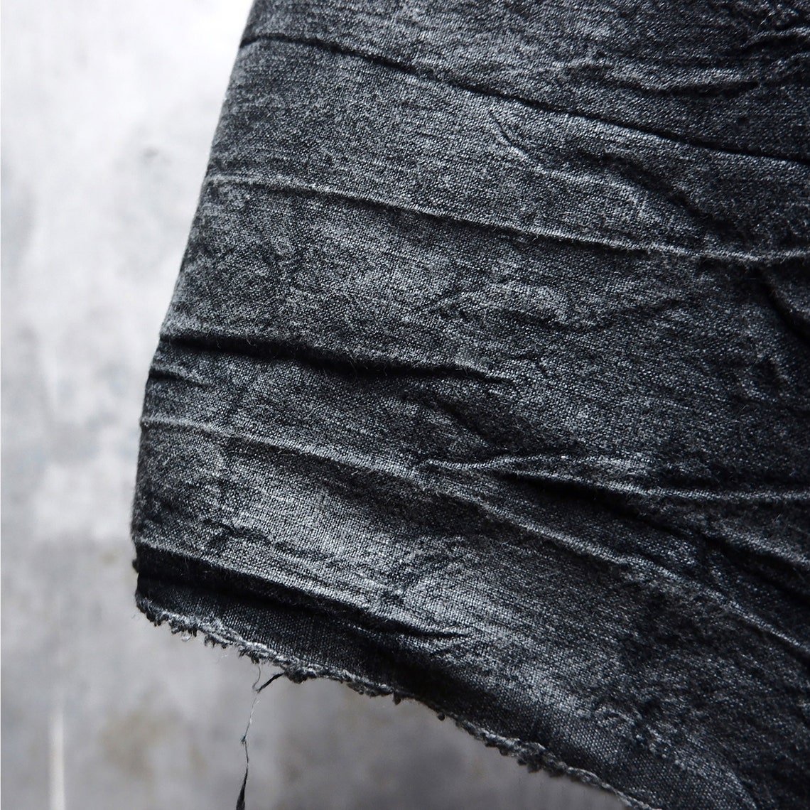 Black Cotton Linen Fabric Dark Gray Fold Fabric Washing - Etsy
