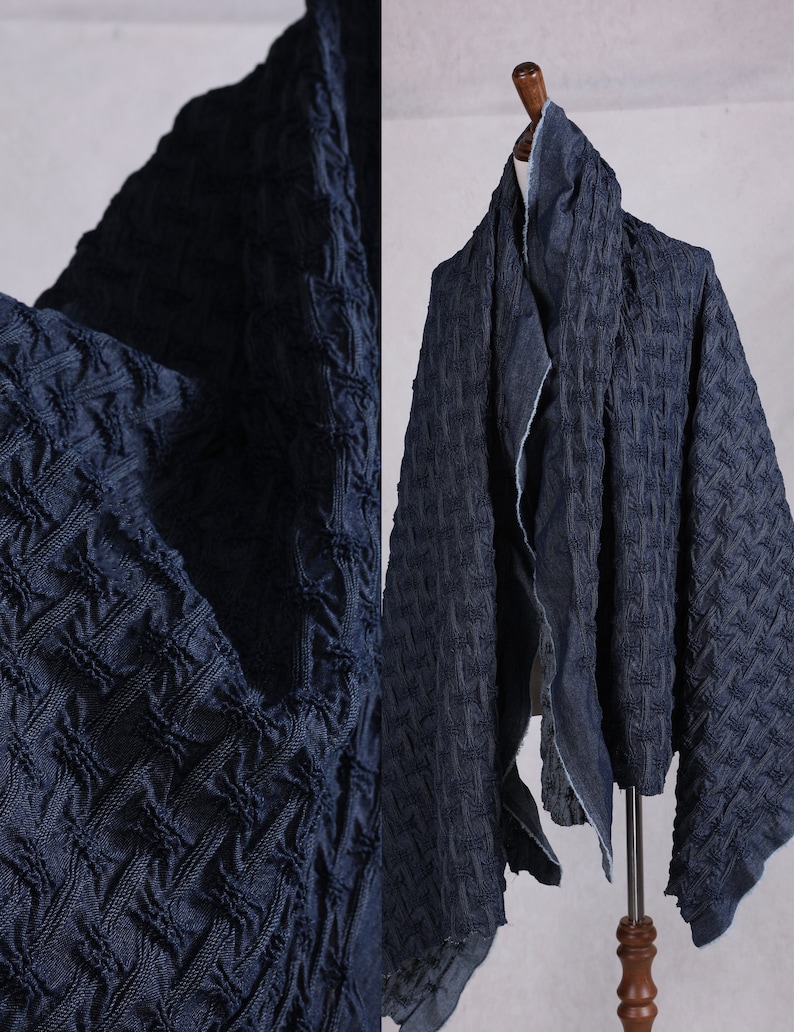 Pleated Denim Fabric Blue Denim Fabric Stretch Washed Denim - Etsy