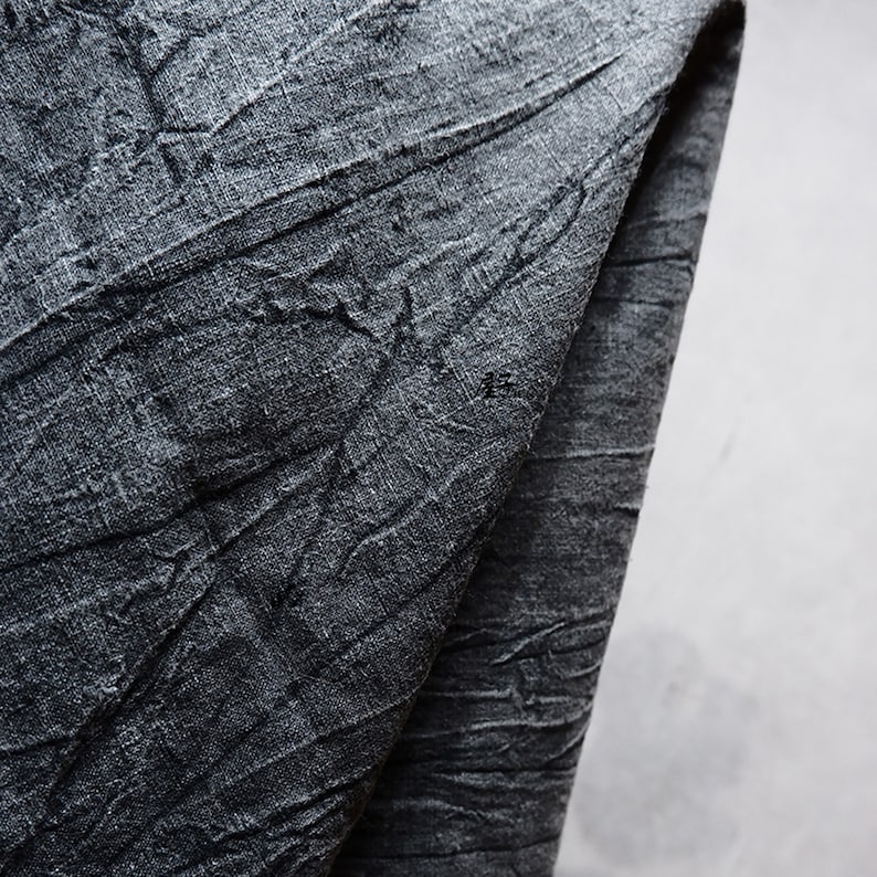 Black Cotton Linen Fabric Dark Gray Fold Fabric Washing - Etsy