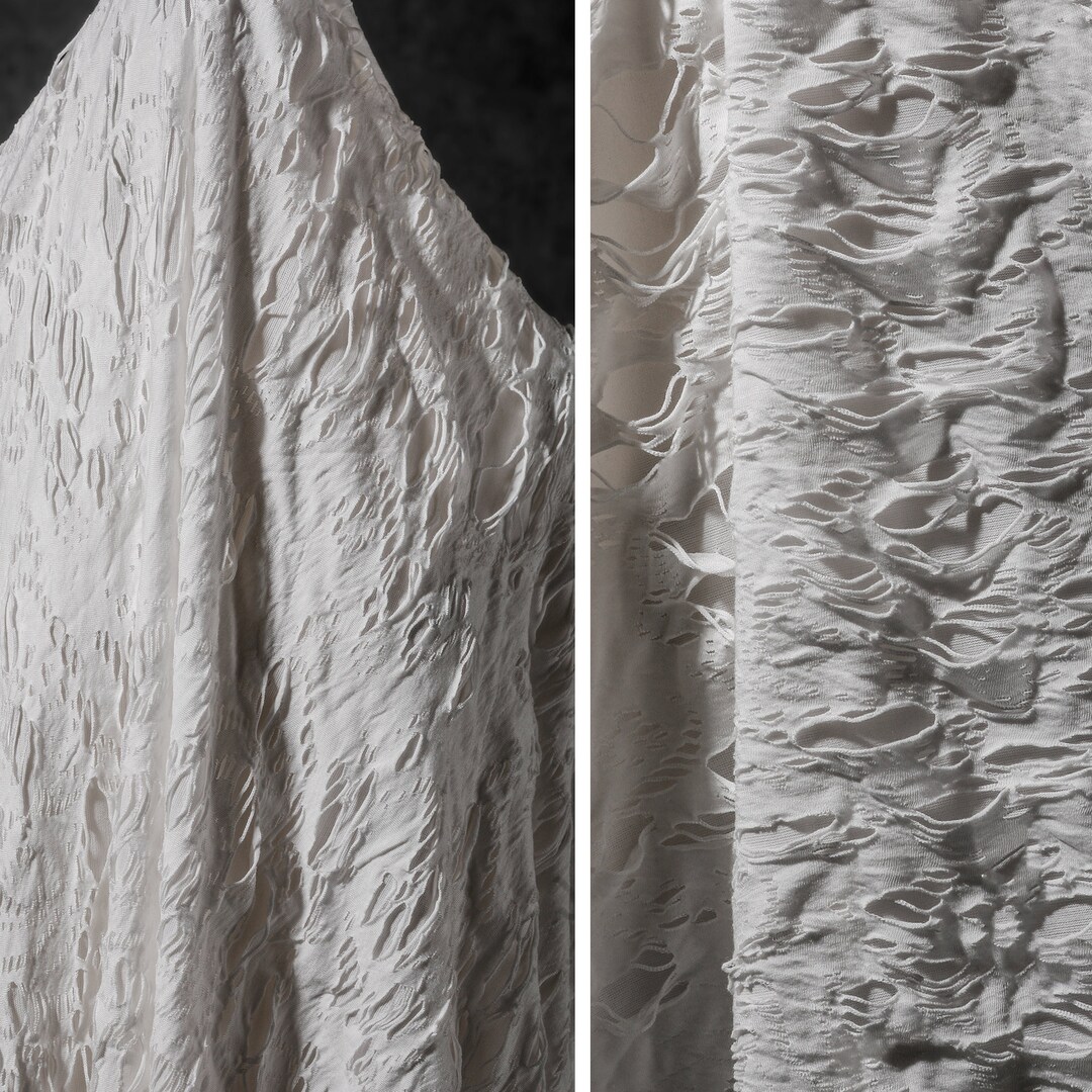 White Stretch Knit Fabric Tattered Knit Fabric Creative - Etsy
