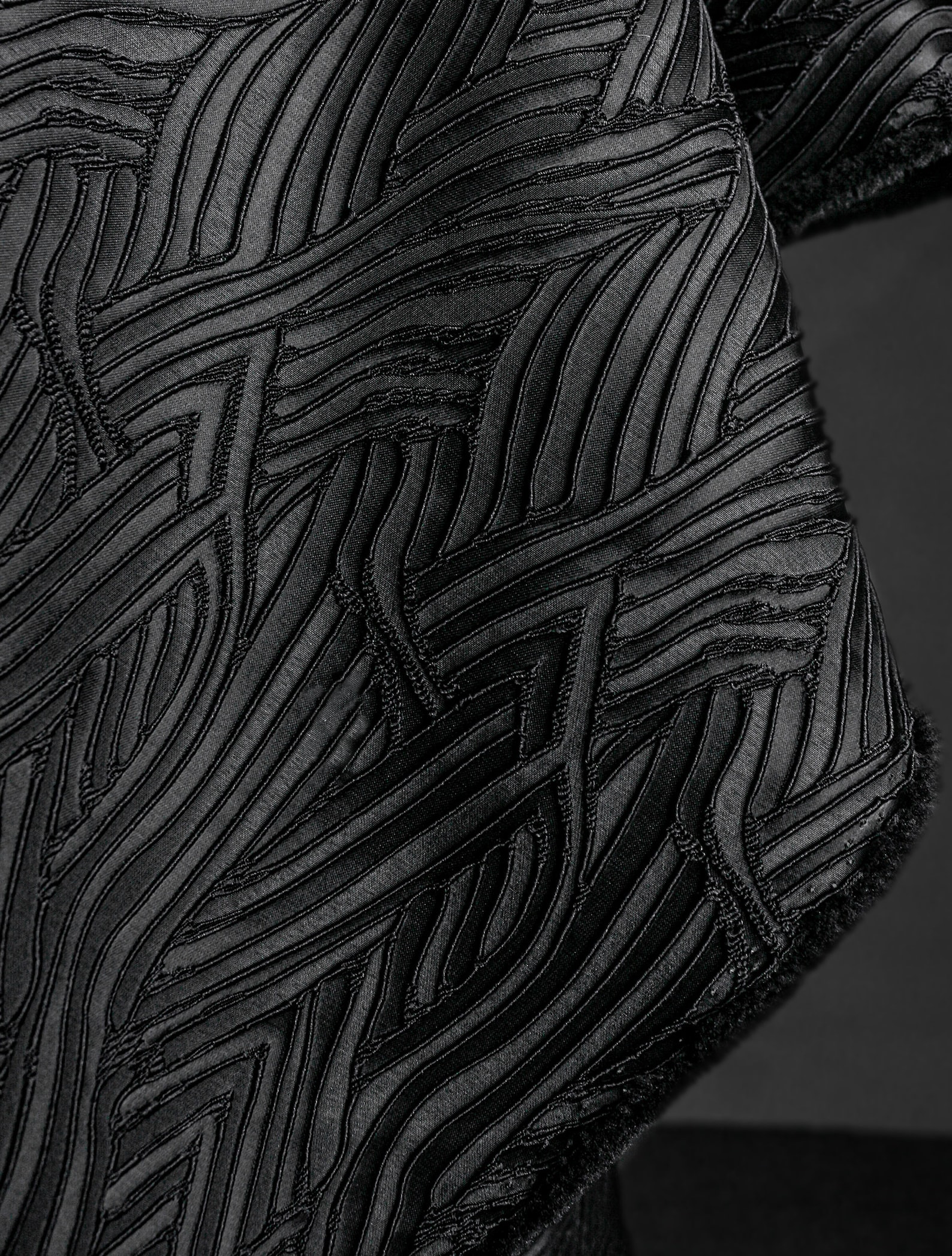 Black Jacquard Fabric, Pure Polyester Fabric, Abstract Line Pattern ...