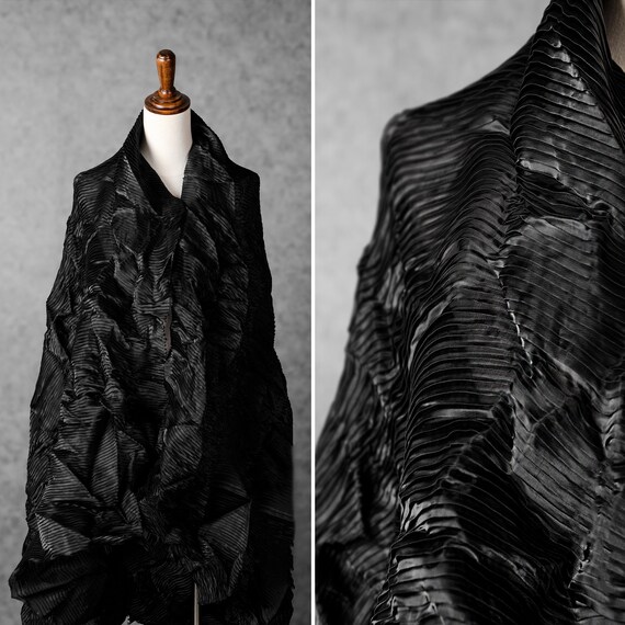 Black Pleated Solid Yarn Fabric Pleated Fabric Creative - Etsy