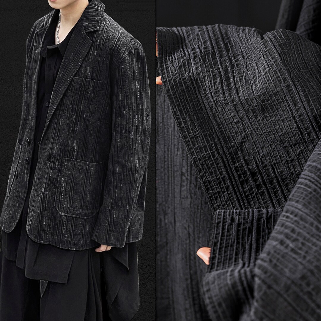 Vertical Crack Fabric, 3D Black Jacquard Fabric, Wrinkled Fabric, Make ...
