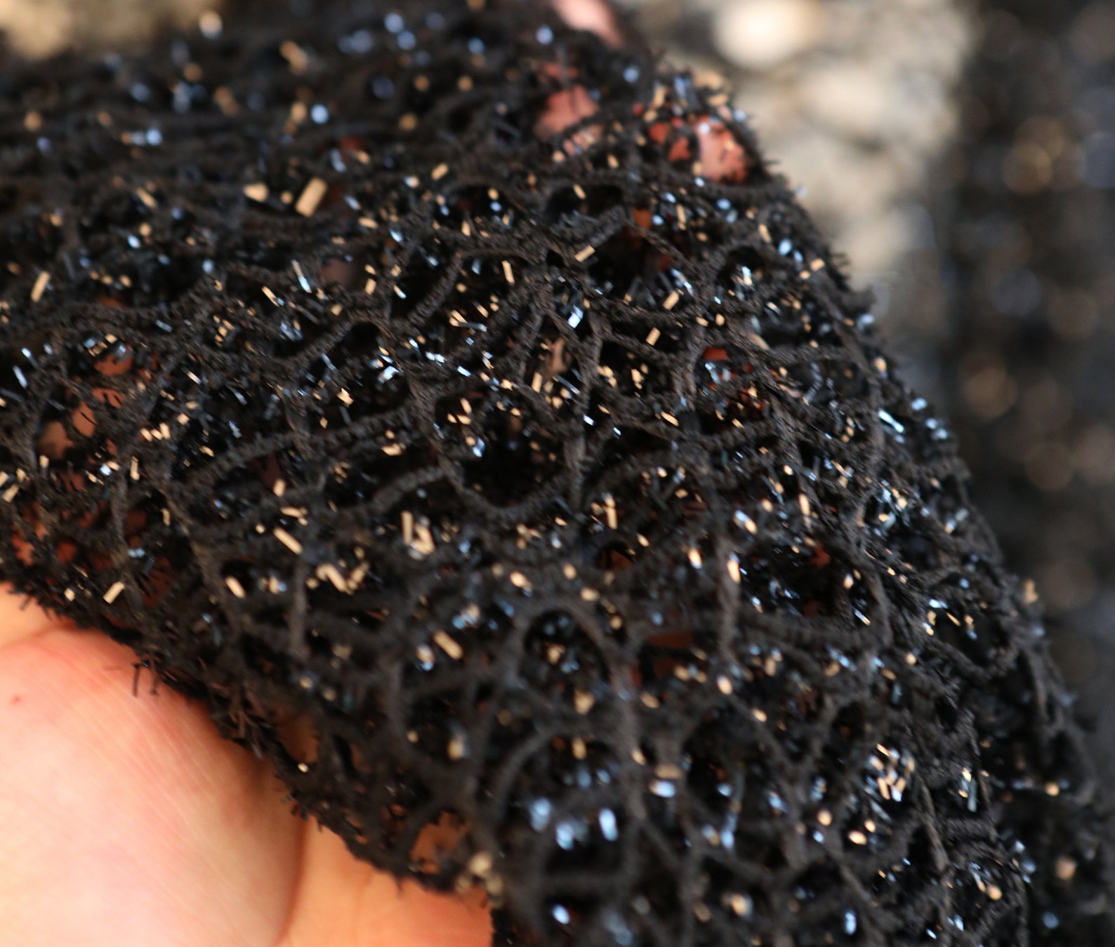 Pure Color Mesh Fabric- Black Woven Bright Silk Mesh Creative Irregular ...