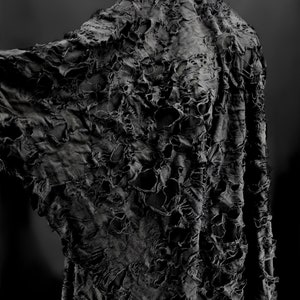 Black Stretch Knit Fabric- Tattered Knit Fabric- Distressed Fabric ...