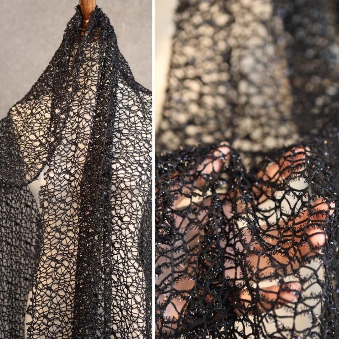 Pure Color Mesh Fabric Black Woven Bright Silk Mesh Creative Irregular ...