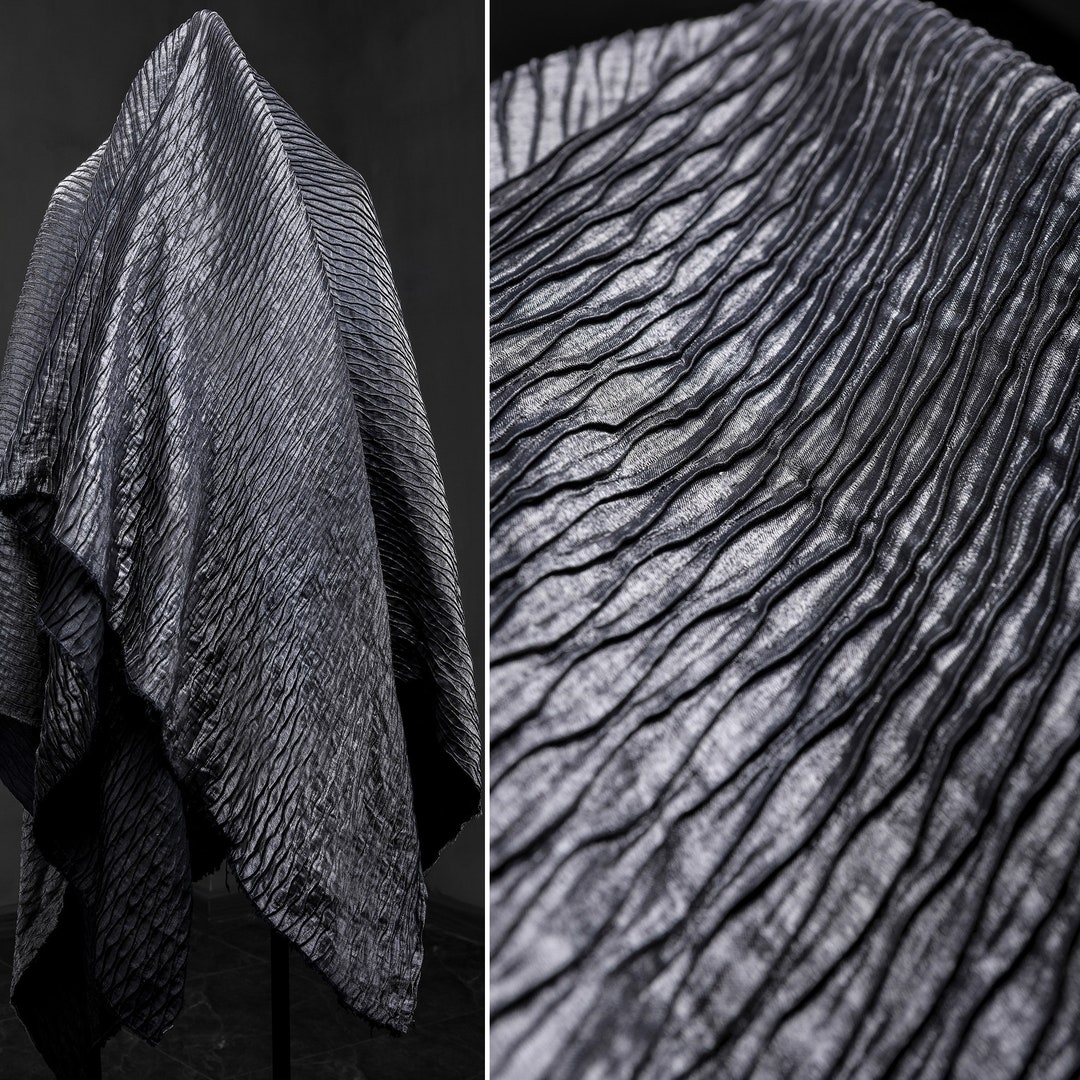 Silver Gray Wave Pleated Fabric Water Ripple Texture Fabric Jacquard ...