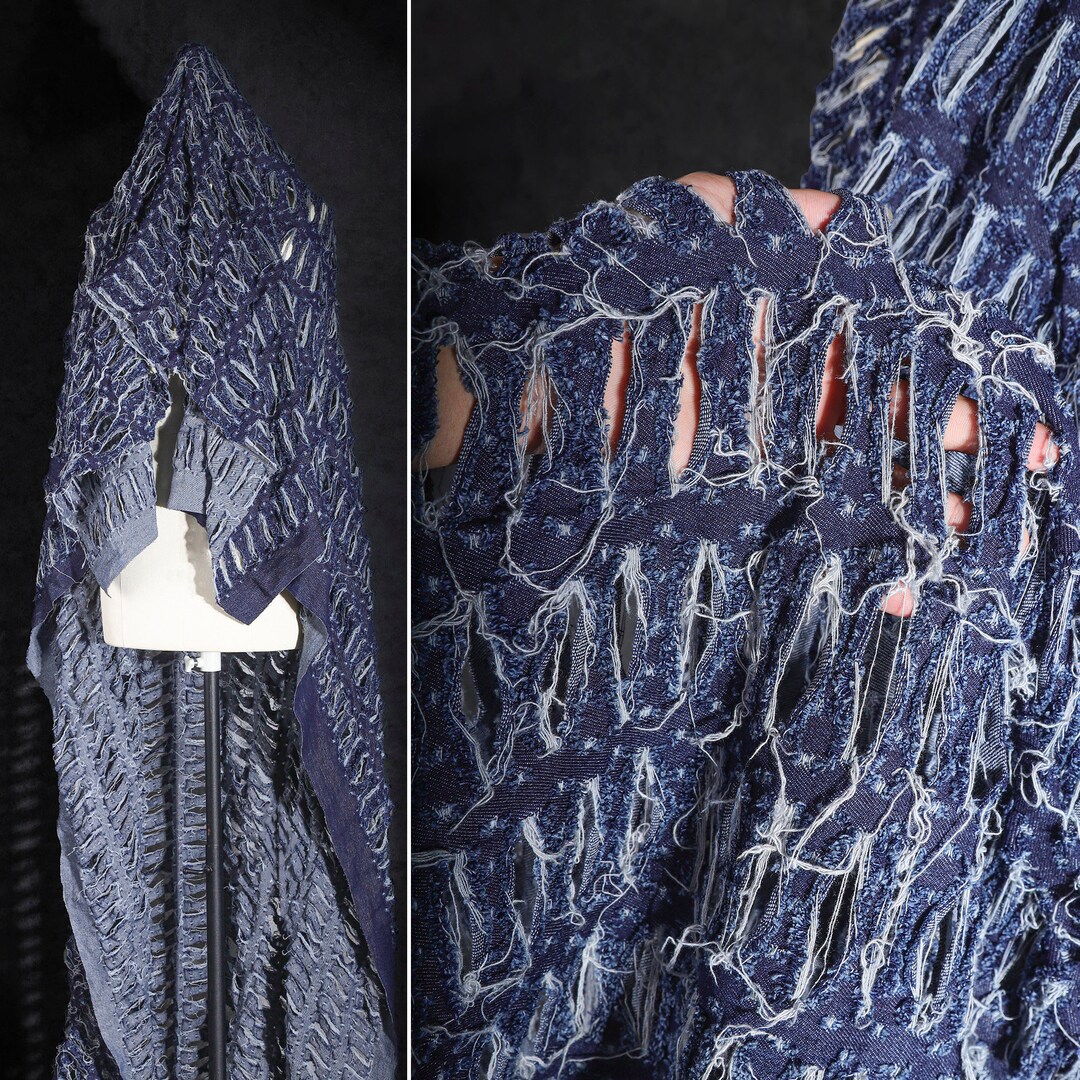 Ripped Denim Fabric, Dark Blue Denim Fabric, Tattered Denim Fabric ...