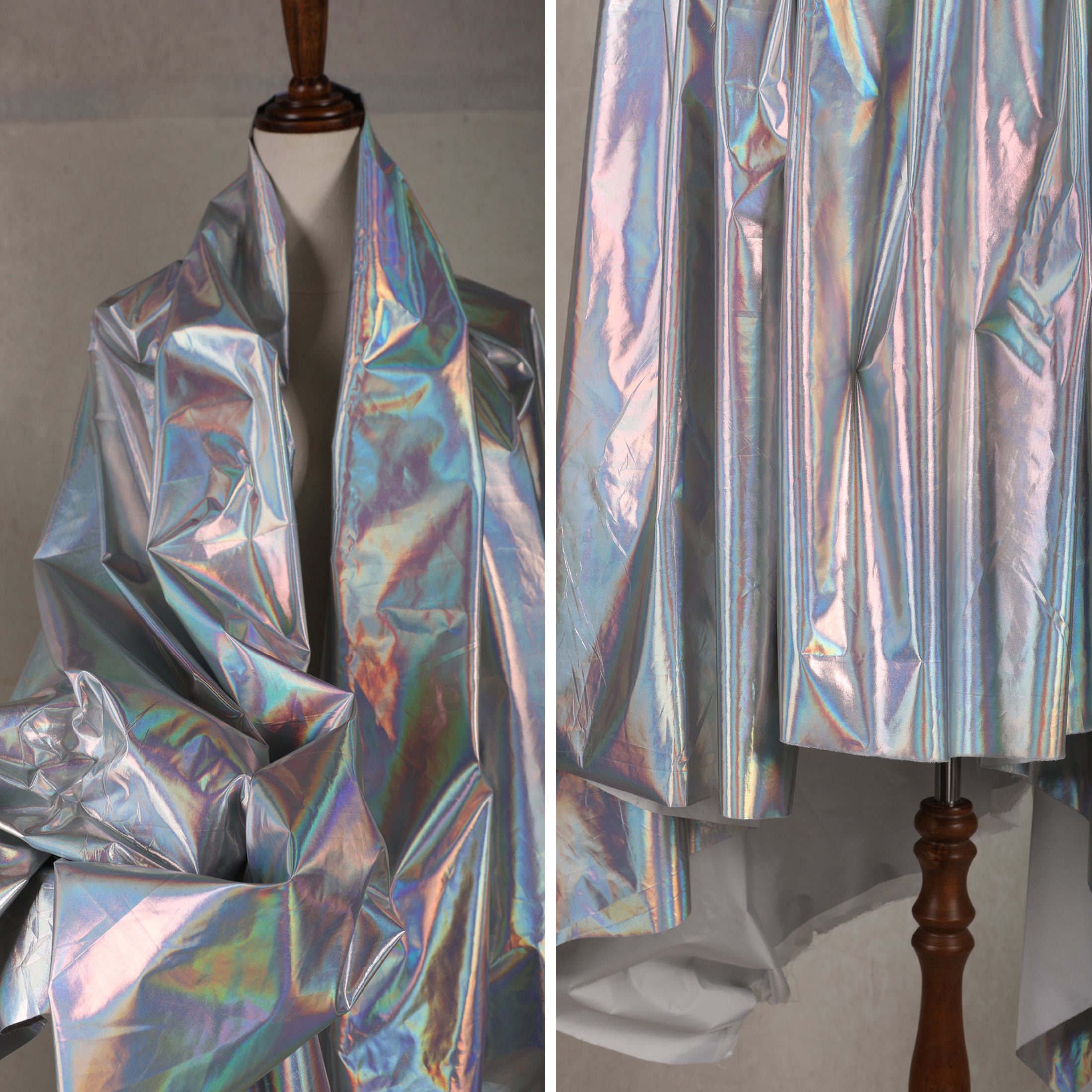 Magic Silver Mirror Laser Soft Trench Coat Fabric- 7 Color Reflective ...