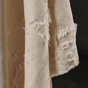 Hemp Colored Ragged Fabric, Frayed Edges Textured Fabric, Cotton and ...