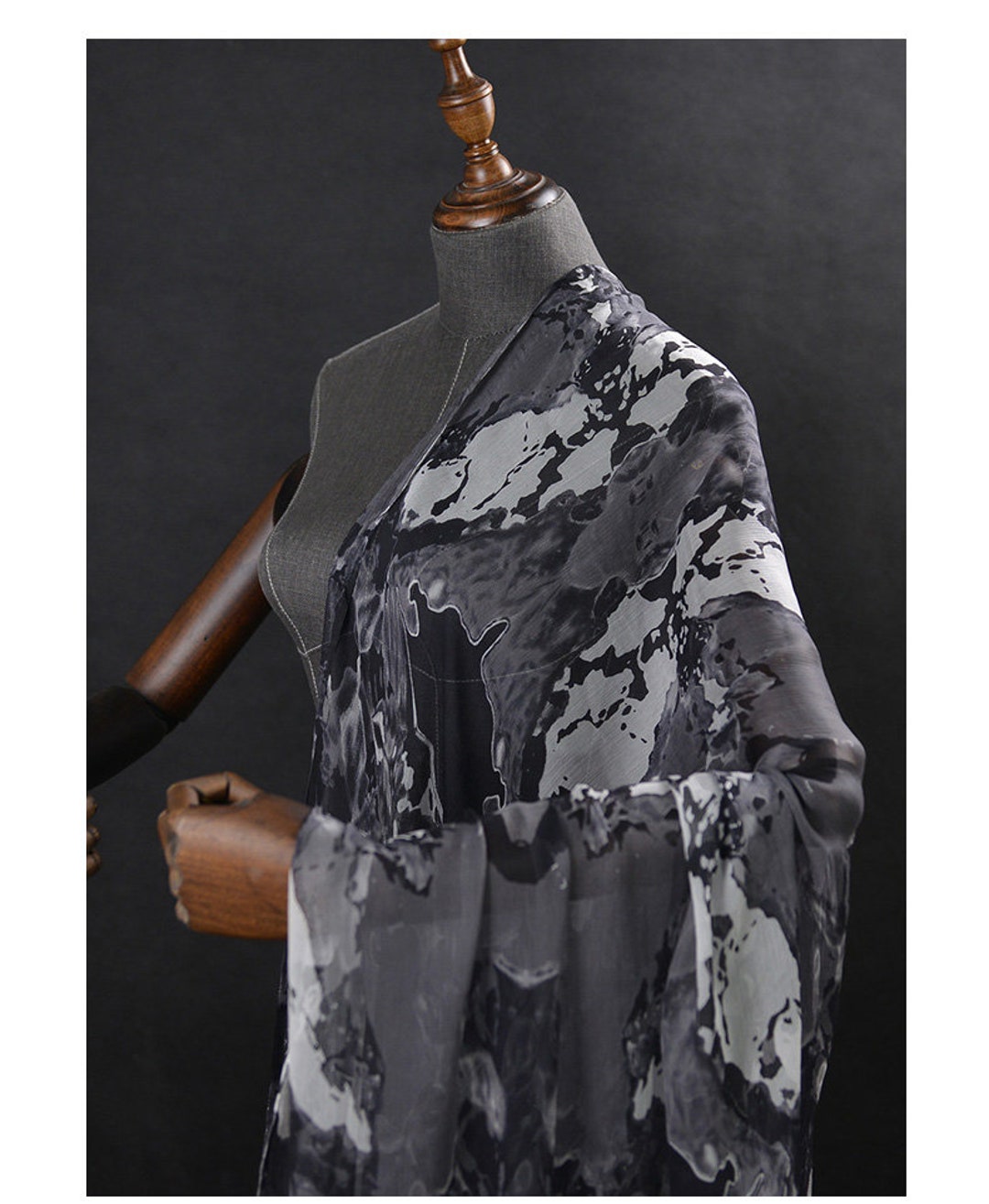 Gray Georgette Silk Fabric,wave Printing Pure Mulberry Silk Fabric ...