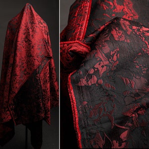 Red Jacquard Fabric- Floral Fabric- Irregular Pattern Fabric- 3D ...