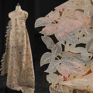 Gold Leaf Embroidery Lace Fabric, Embroidered Mesh Fabric, Hollow Out ...