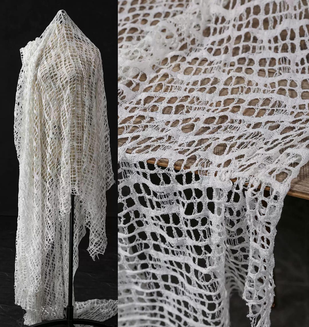 White Ragged Hollow Fabric, Large Hole Knitted Fabric, 2-way Stretch ...