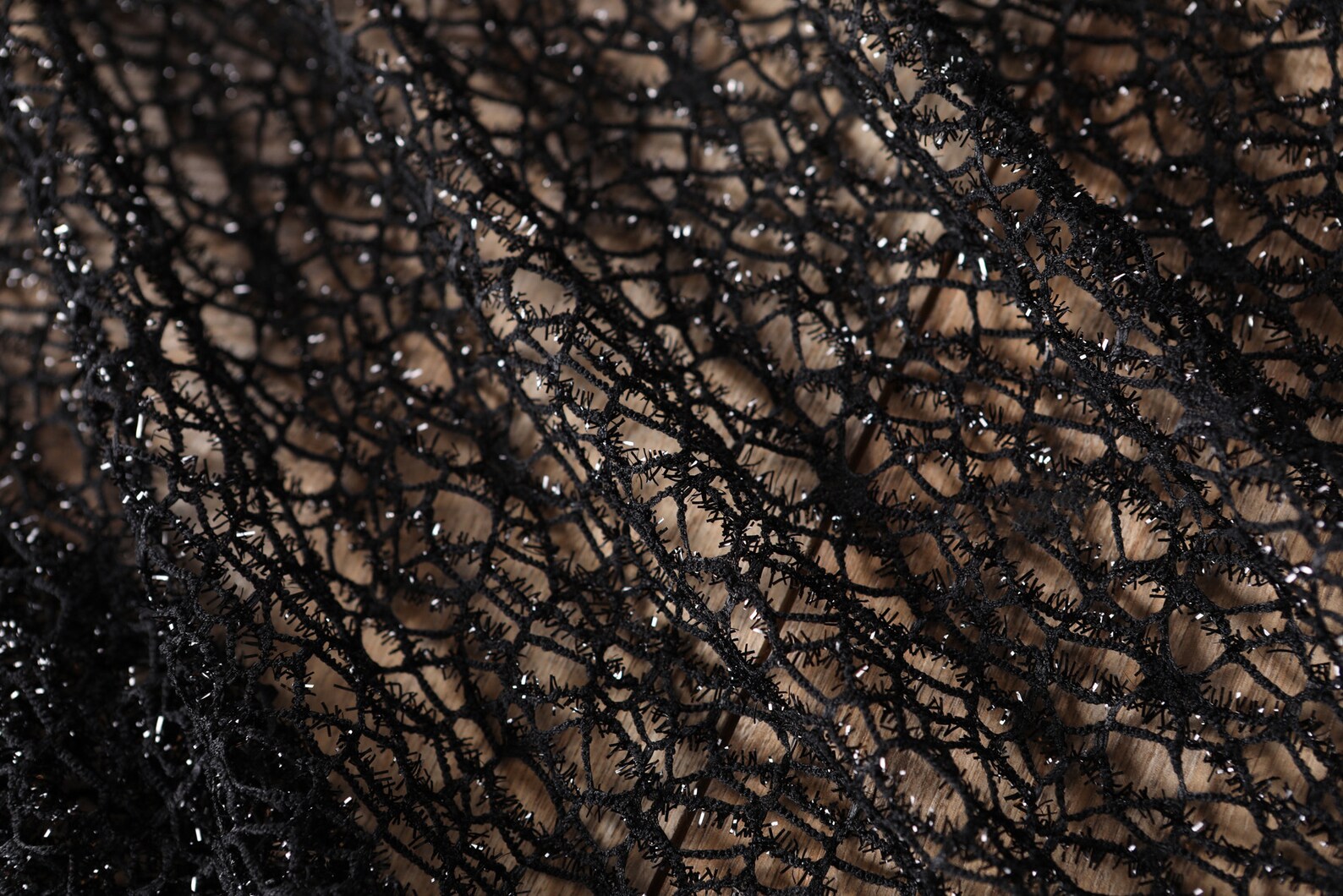 Pure Color Mesh Fabric- Black Woven Bright Silk Mesh Creative Irregular ...