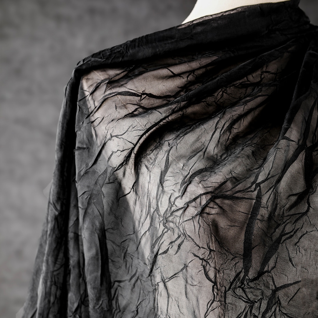 Black Pleated Scales Fabric, Transparent Texture Fabric, Wrinkle Fabric ...