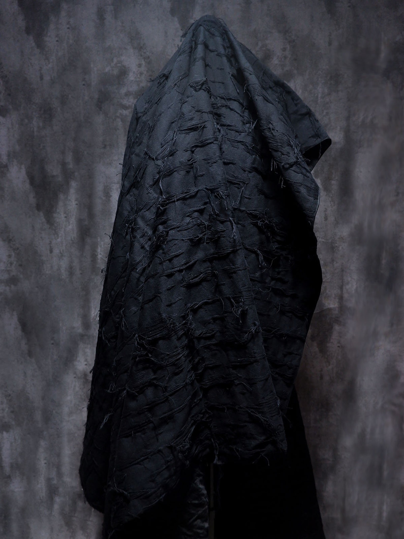 Tattered Jacquard Textured Fabric, Black Fabric, Washed Distressed ...