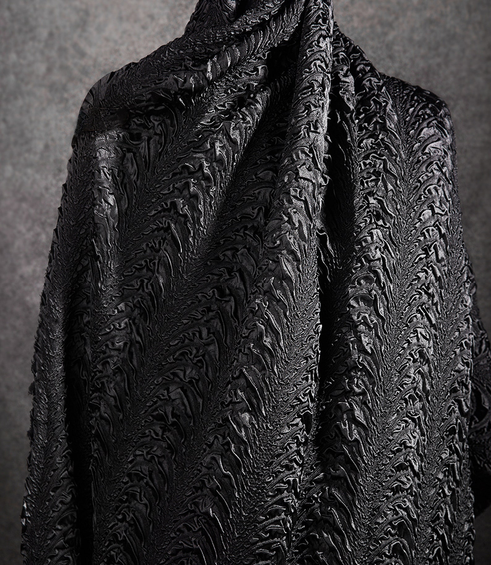 Black Scale Fabric- 3D Grey Pleated Fabric- Texture Fabric- Concave and ...