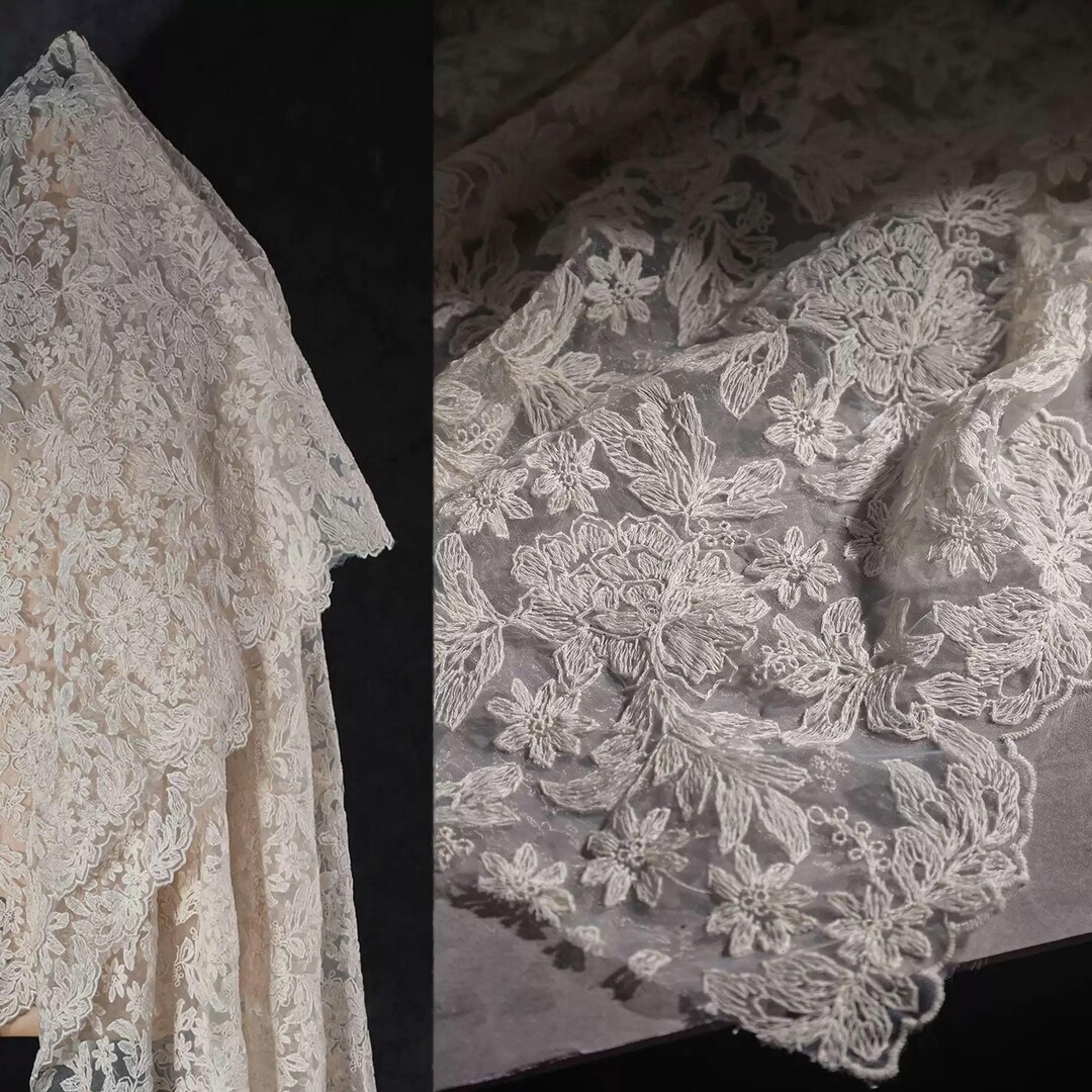 Apricot Jacquard Fabric, Floral Embroidery Fabric, Sheer Lace Fabric ...