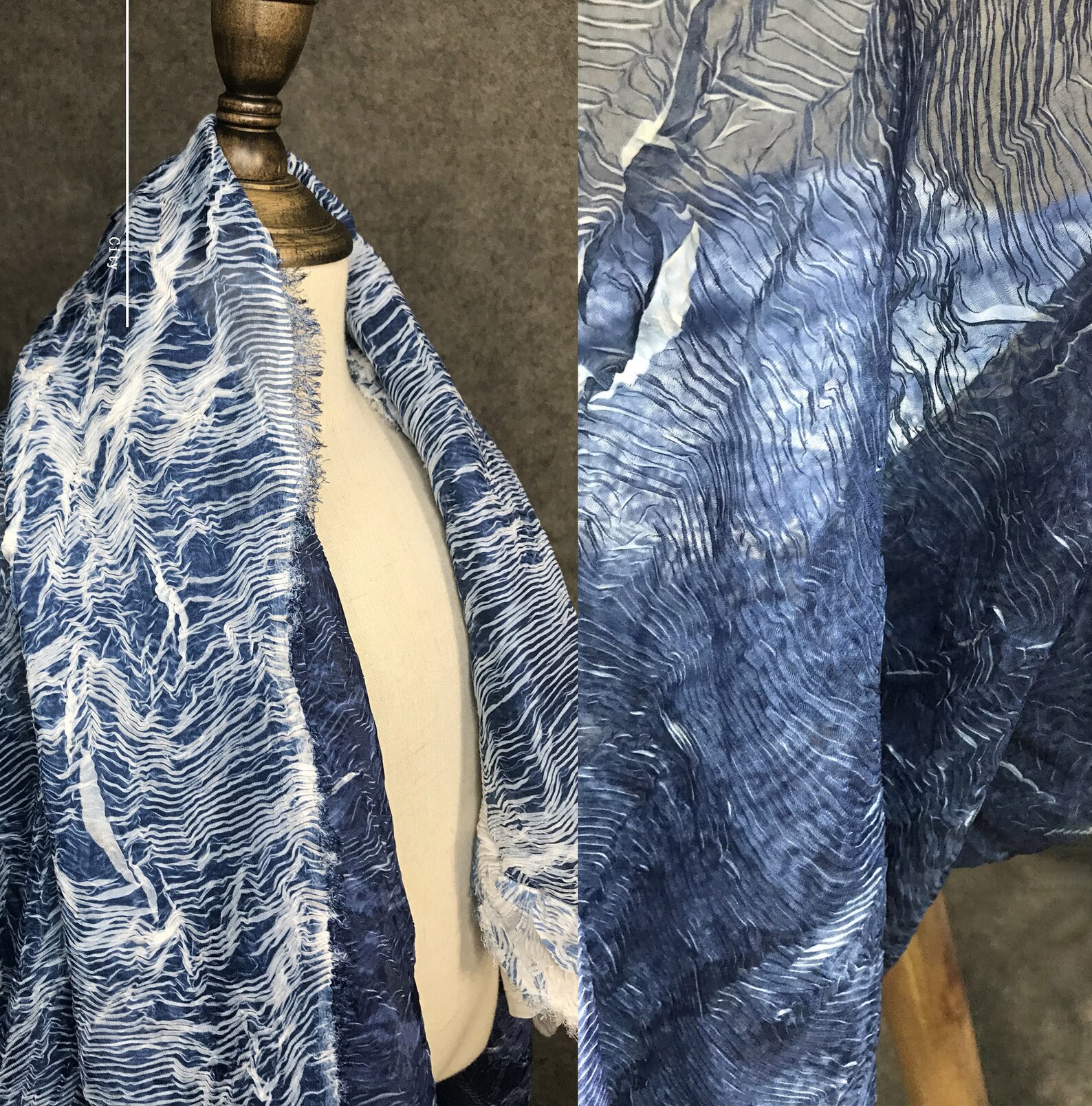 Lake Blue and White Strips Fabric Pleated Textured Fabric - Etsy