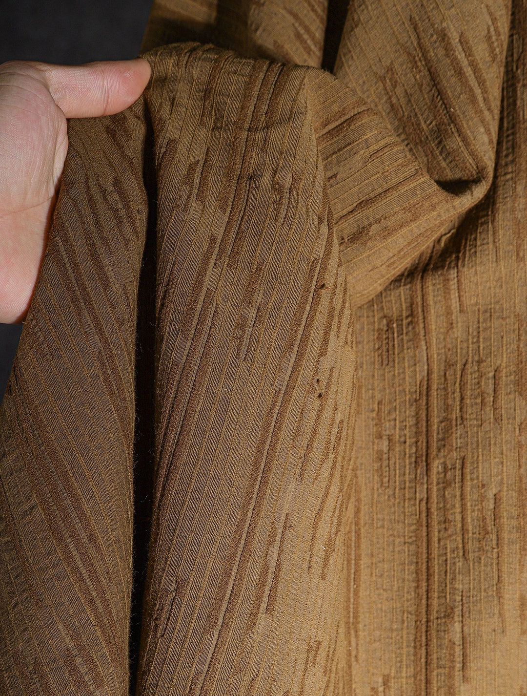 Vertical Crack Fabric, Cotton Linen Fabric, Caramel Colored Jacquard ...