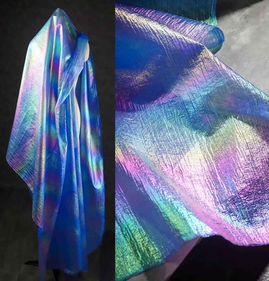 Blue Gradient Shimmer Fabric, Wrinkle Texture Fabric, Gauze Fabric ...