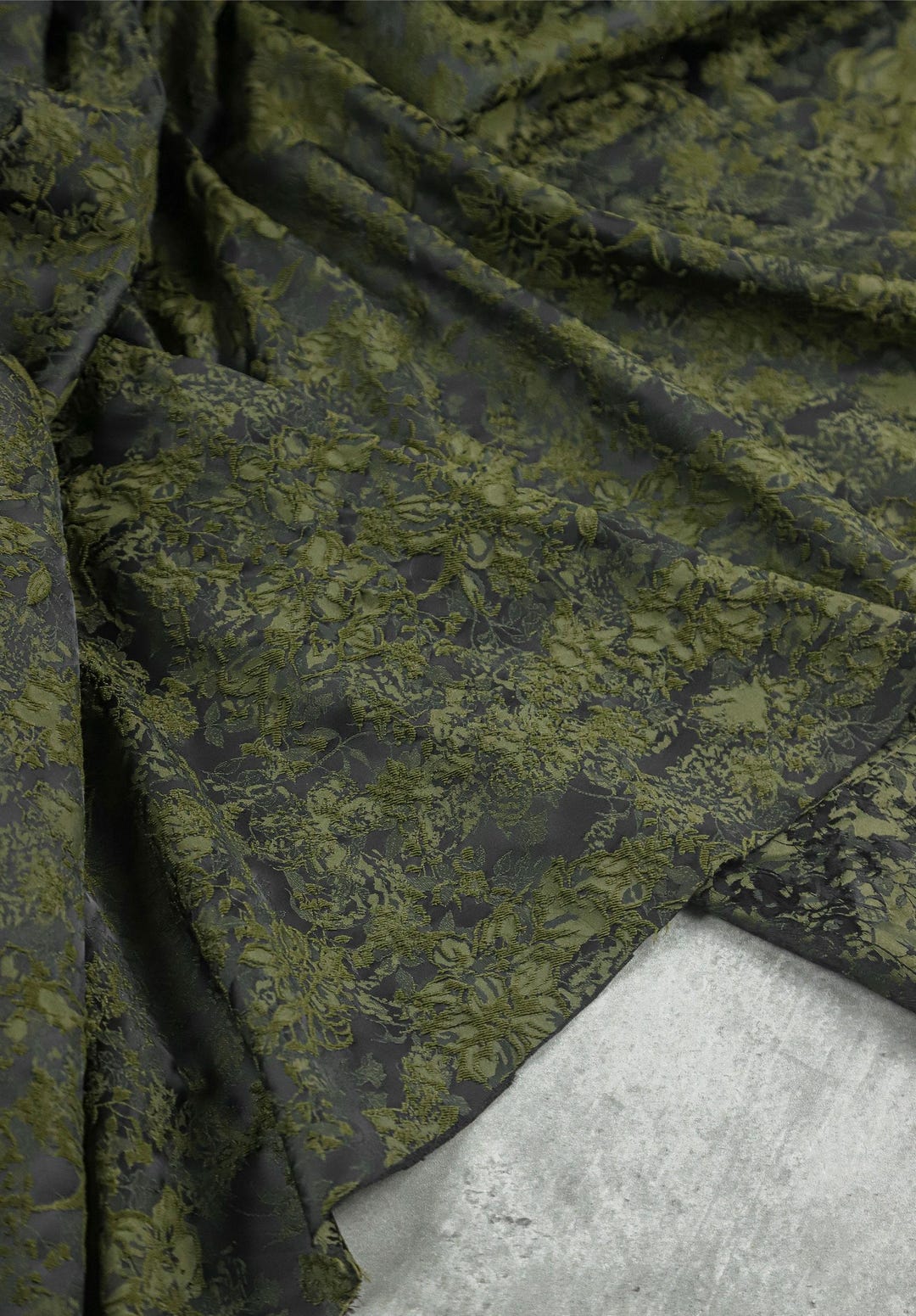 Dark Green Jacquard Fabric, Flower-textured Fabric, Embossed Fabric ...