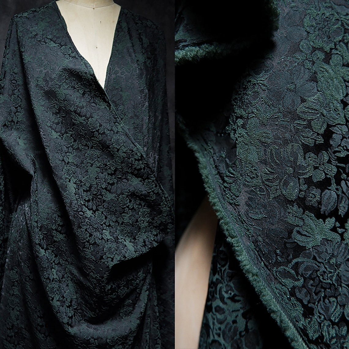 Jacquard Flower Fabric 3D Dark Green Floral Pattern Fabric | Etsy