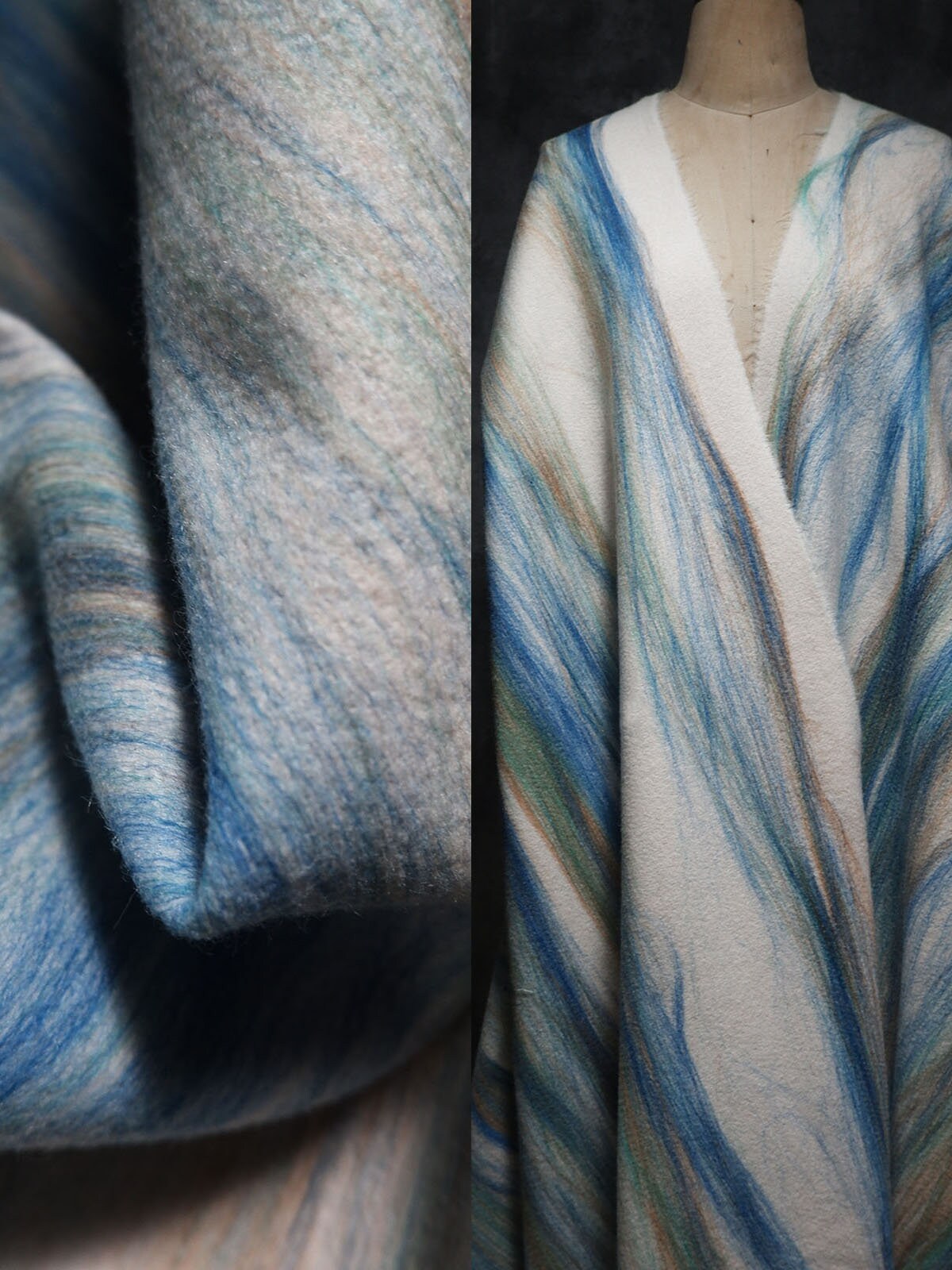 Wool Felt Designer Fabric, Winter Coat Material, Blue Green Thick ...