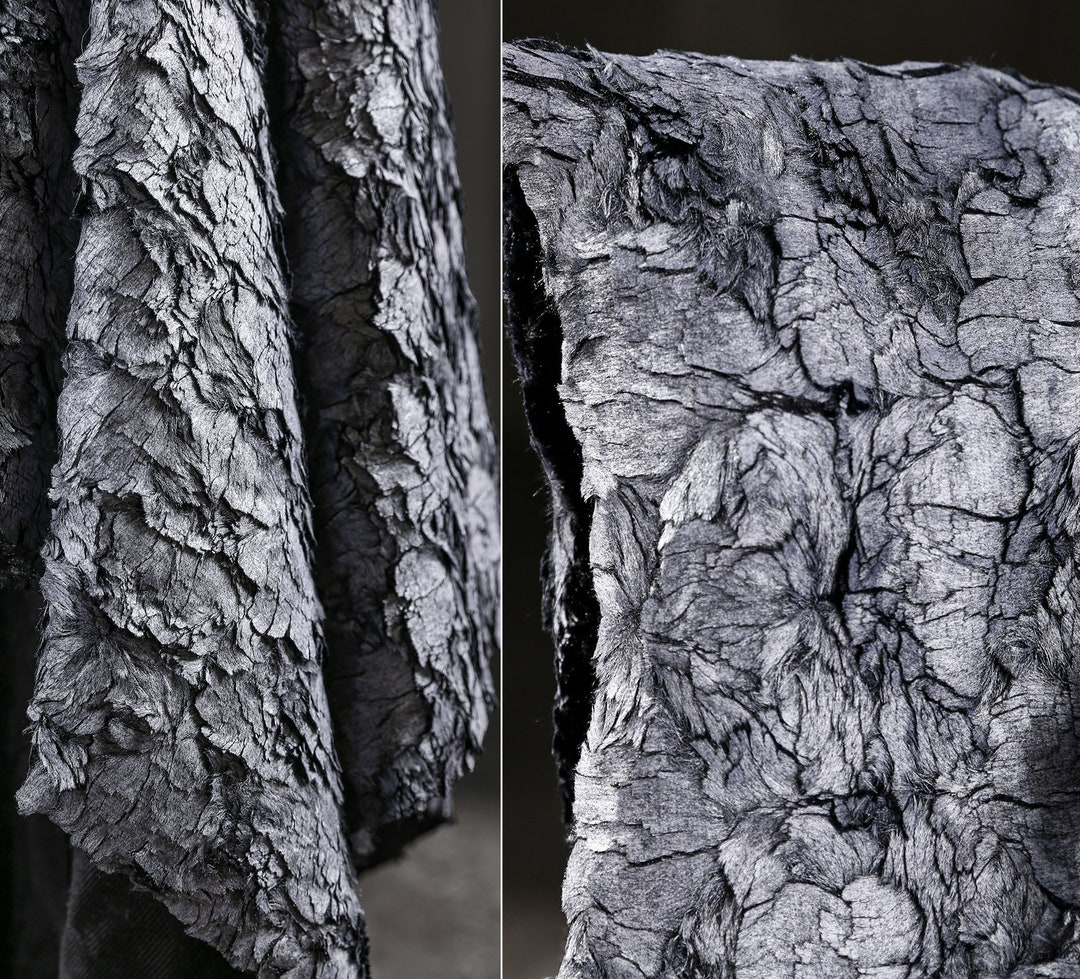 Silver Grey Faux Fur Textured Fabric, Metallic Crackle Fabric, Luxury ...