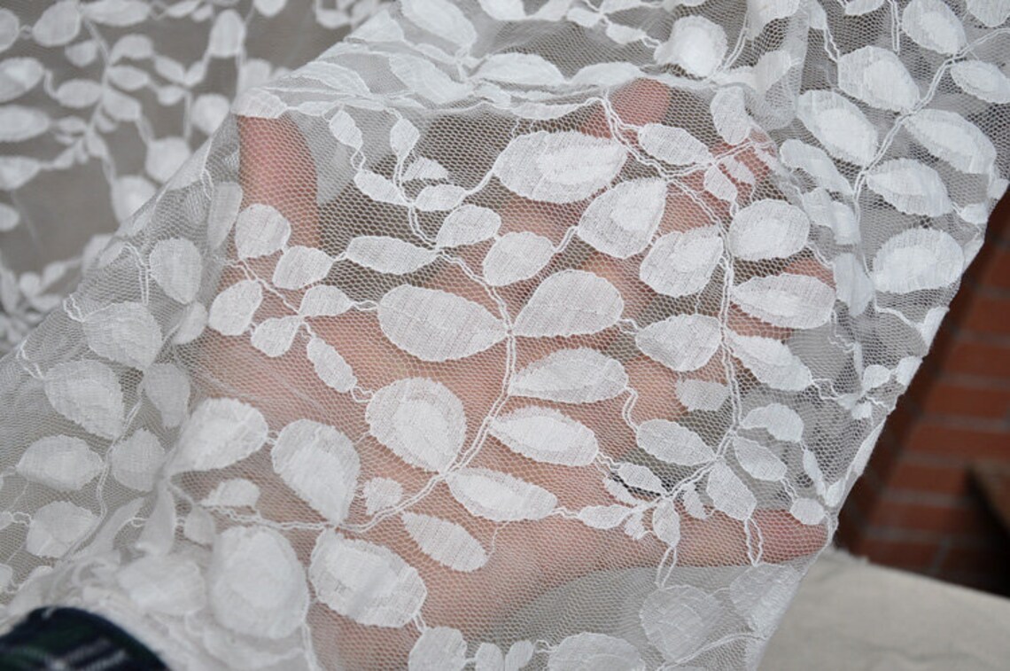 Embroidered Tulle Fabric, White Lace Fabric, Leaves Pattern Fabric ...