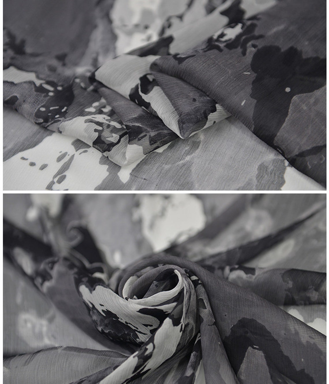 Gray Georgette Silk Fabric,wave Printing Pure Mulberry Silk Fabric ...